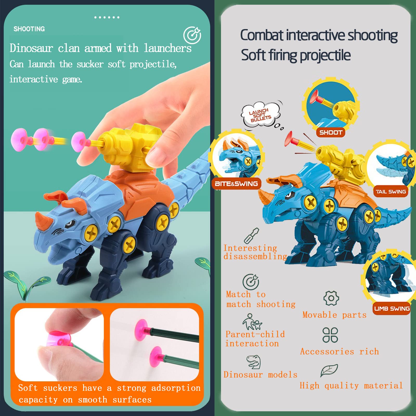 OriCraft Disassembly and Assembly of Dinosaur Toy, Educational Building Construction DIY Toys, Cool Ejection Function, Parent-Child Interactive, Birthday for Children and Youth（Triceratops）