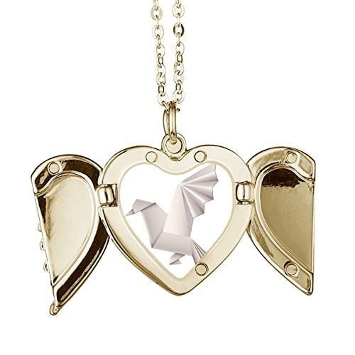 Origa Geometric Pigeon Pattern Folded Wings Peach Heart Pendant Necklace