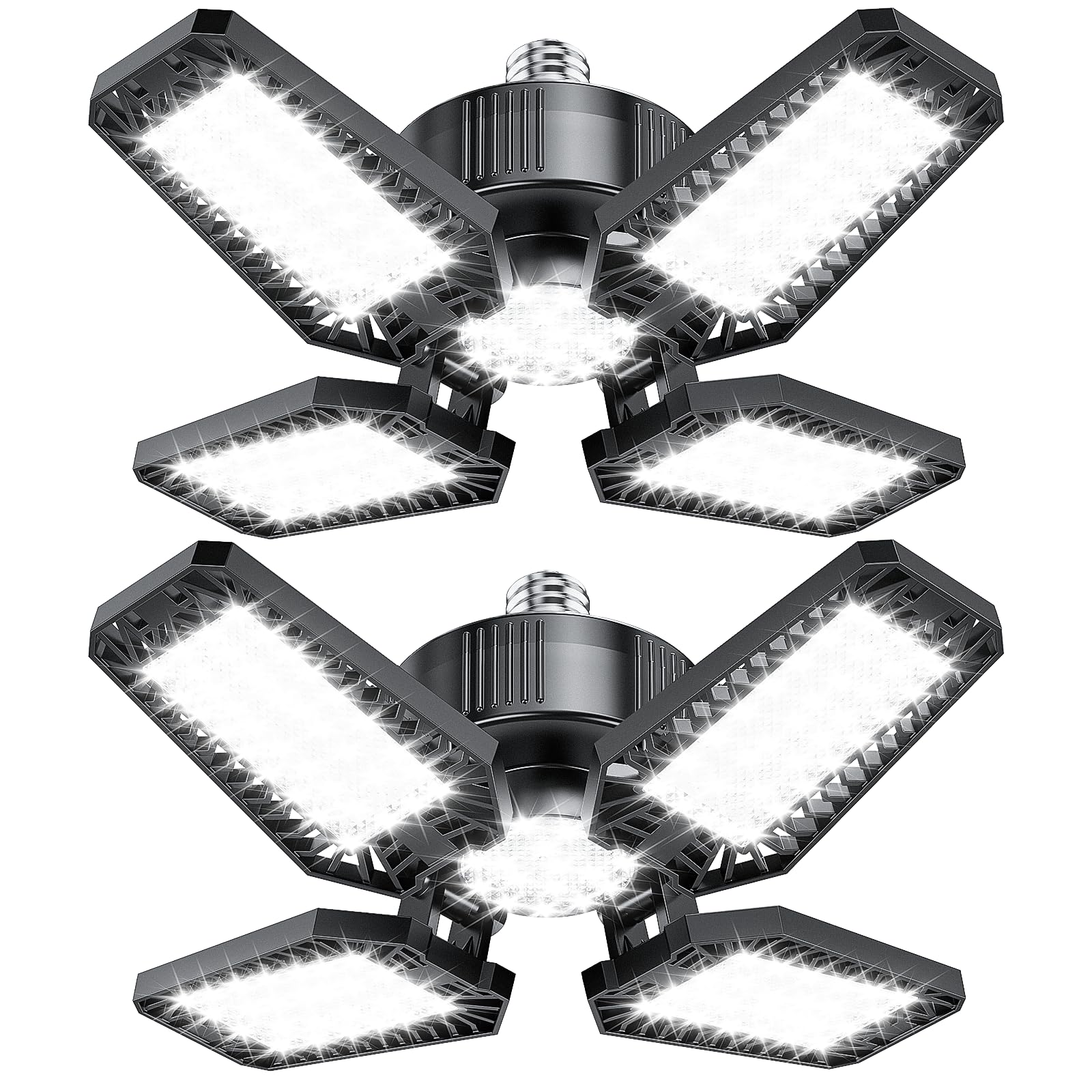 TOPAUBUB Garage Light 2 Pack 120W, 12000LM Garage Lights Ceiling LED with 4+1 Deformable Panels 6500K LED Garage Light, LED Shop Lights for Workshop, Garage, Basement Support E26/E27