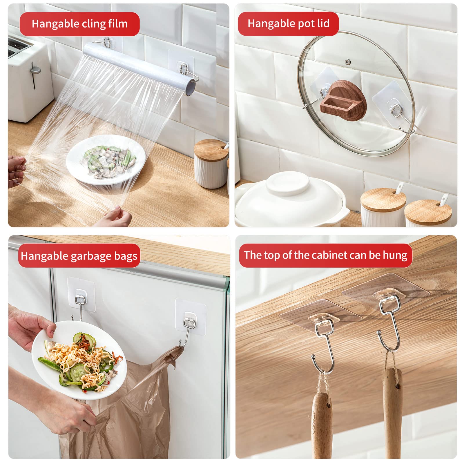 YHmall Wall Hooks 22lb(Max) Transparent Seamless Coat Hooks,Waterproof and Oilproof,Bathroom Kitchen Heavy Duty Self Adhesive Hooks (10,Pro Max)