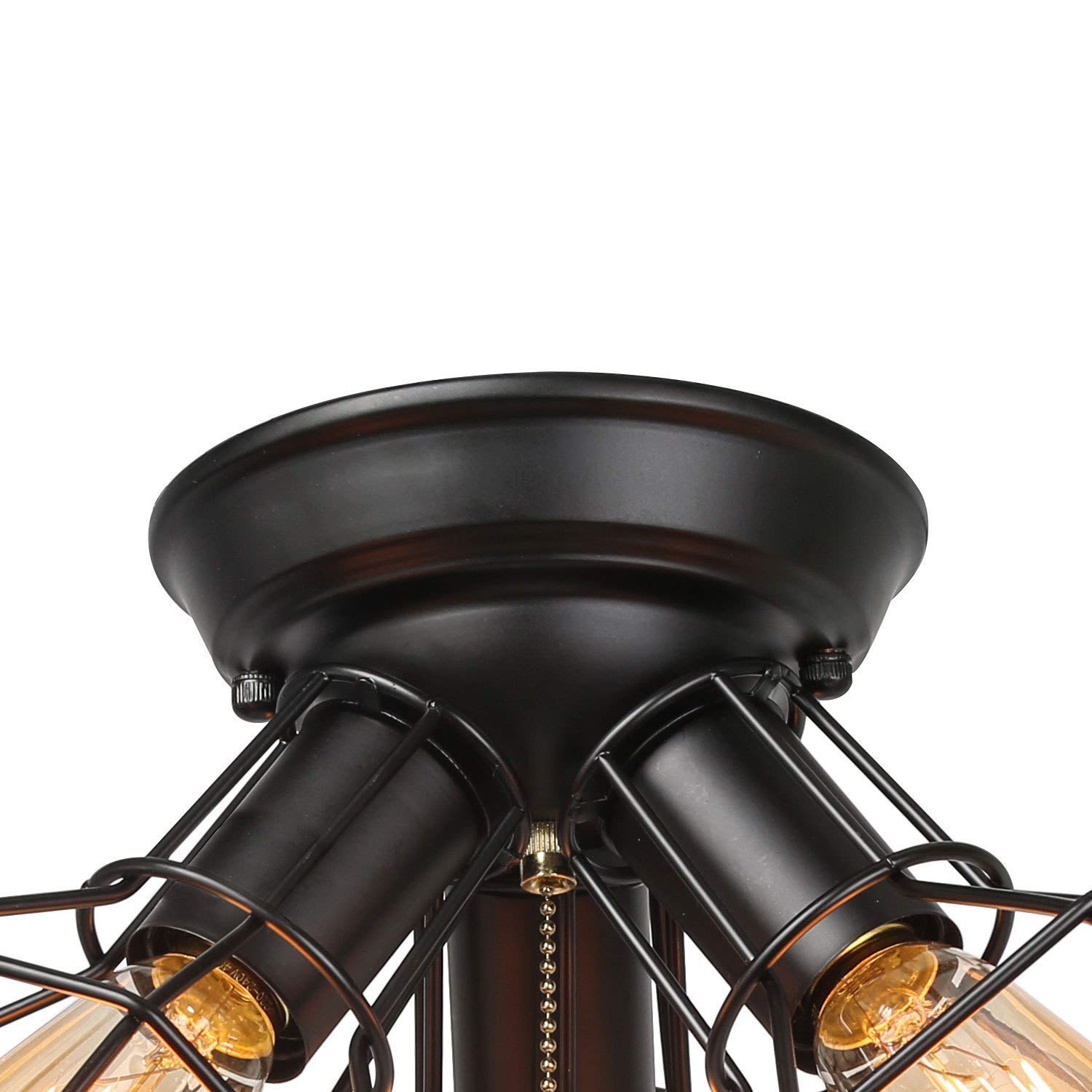LOG BARN Ceiling Light Fixture with Pull Chain, Wire Cage Light Fixture in Black Finish for Bedroom, Kitchen Island, 15 inches