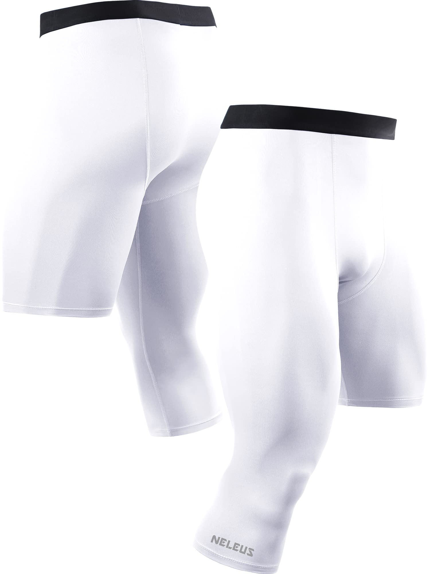 NELEUS Men's 3 Pack Running Capri Athletic Leggings Compression Shorts,Black/Grey/White,Small