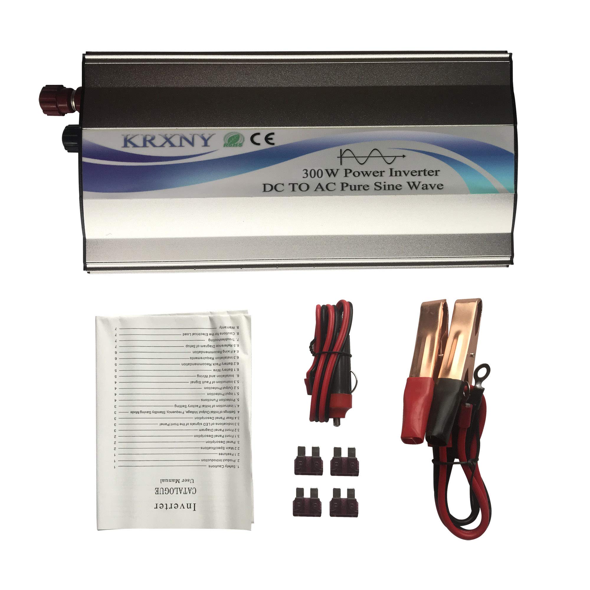 KRXNY 300W Car Power Inverter 12V DC to 120V AC 60HZ Pure Sine Wave Converter with LED Display US Output Socket
