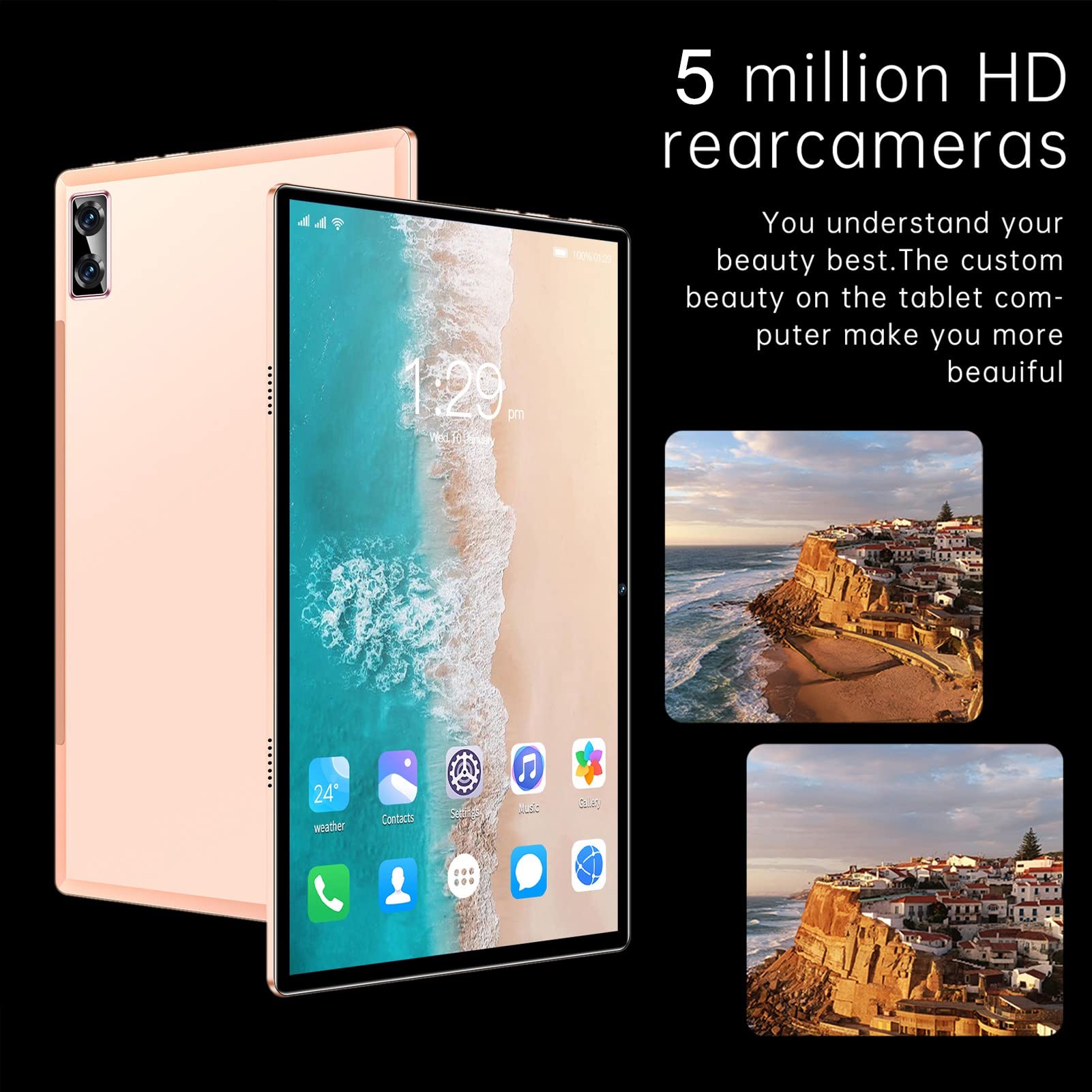 VINGVO Tablet PC, Call Support 6G RAM 256G ROM 10 Inch Tablet 5G WiFi Dual Band for Travel (Gold)