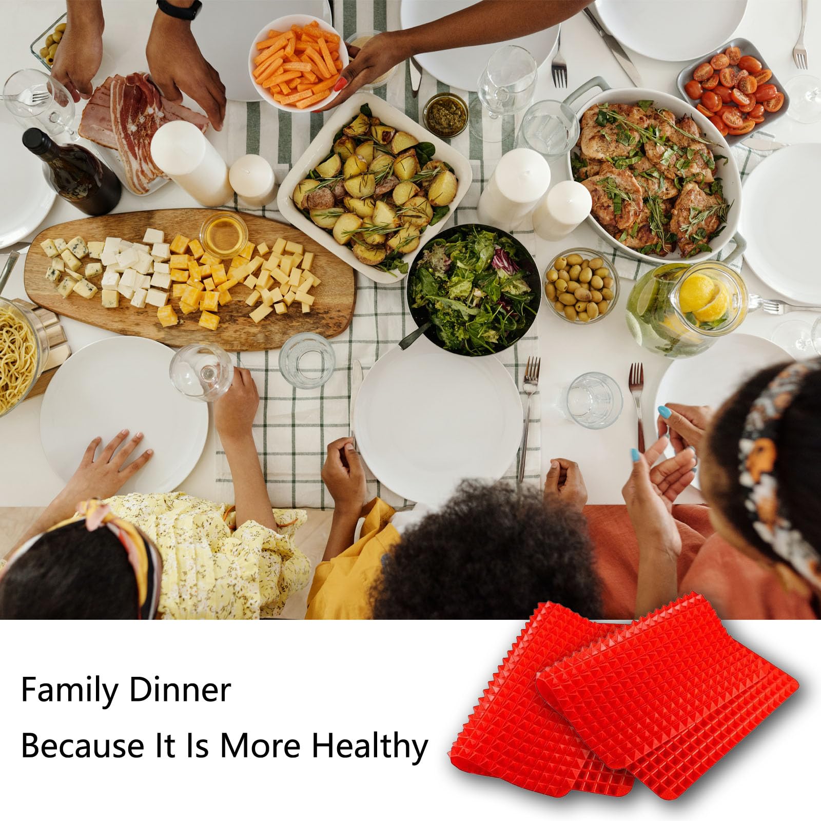 ShangPinFeiLi Silicone Baking Mat Pyramid Sheets Cooking Pan 16"x11" 2 Pack-Red,Best Healthy Fat Reducing Nonstick Cooking Mat for Baking Mat with Grid for Oven Grilling BBQ, Baking and Roasting