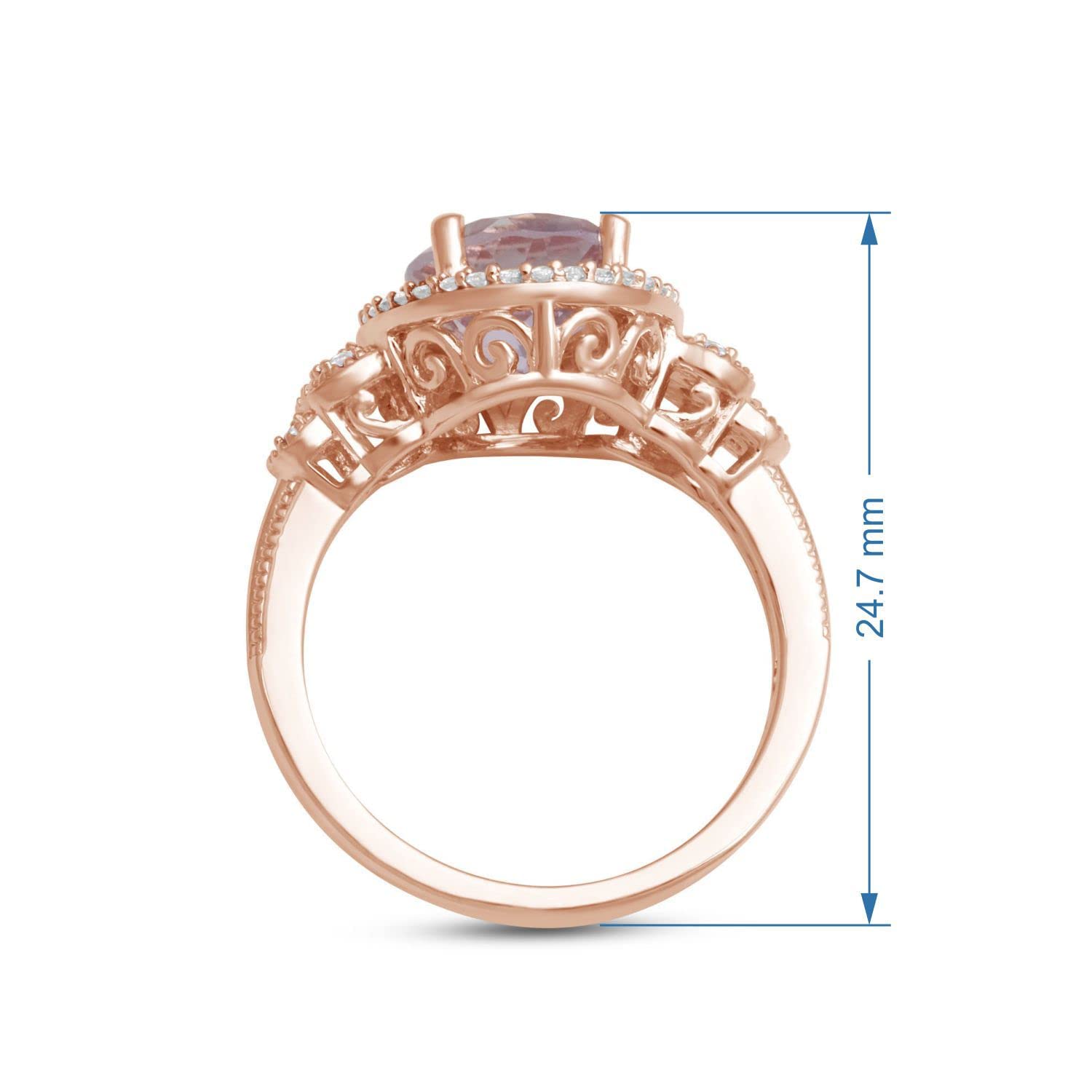 Jewelili 10K Rose Gold with 10x8 MM Oval Shape Rose De France and Created White Sapphire Halo Ring, Size 7