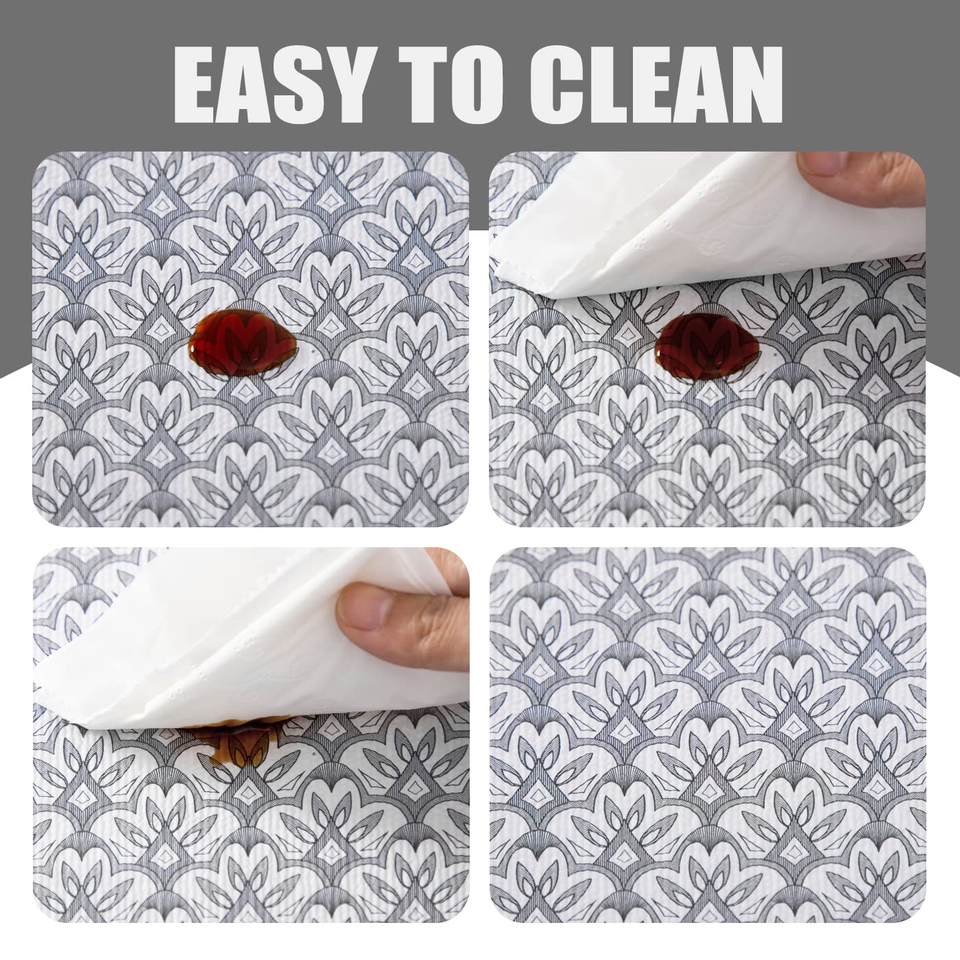 Modmate Shelf Liner,Grip Kitchen Drawer Liners, 18 Inch x 24 FT Design Cabinet Liners for Shelves, Easy to Install Non Adhesive Bathroom Drawer Liner,Non Slip Pantry Shelf Liners (Grey Floral)