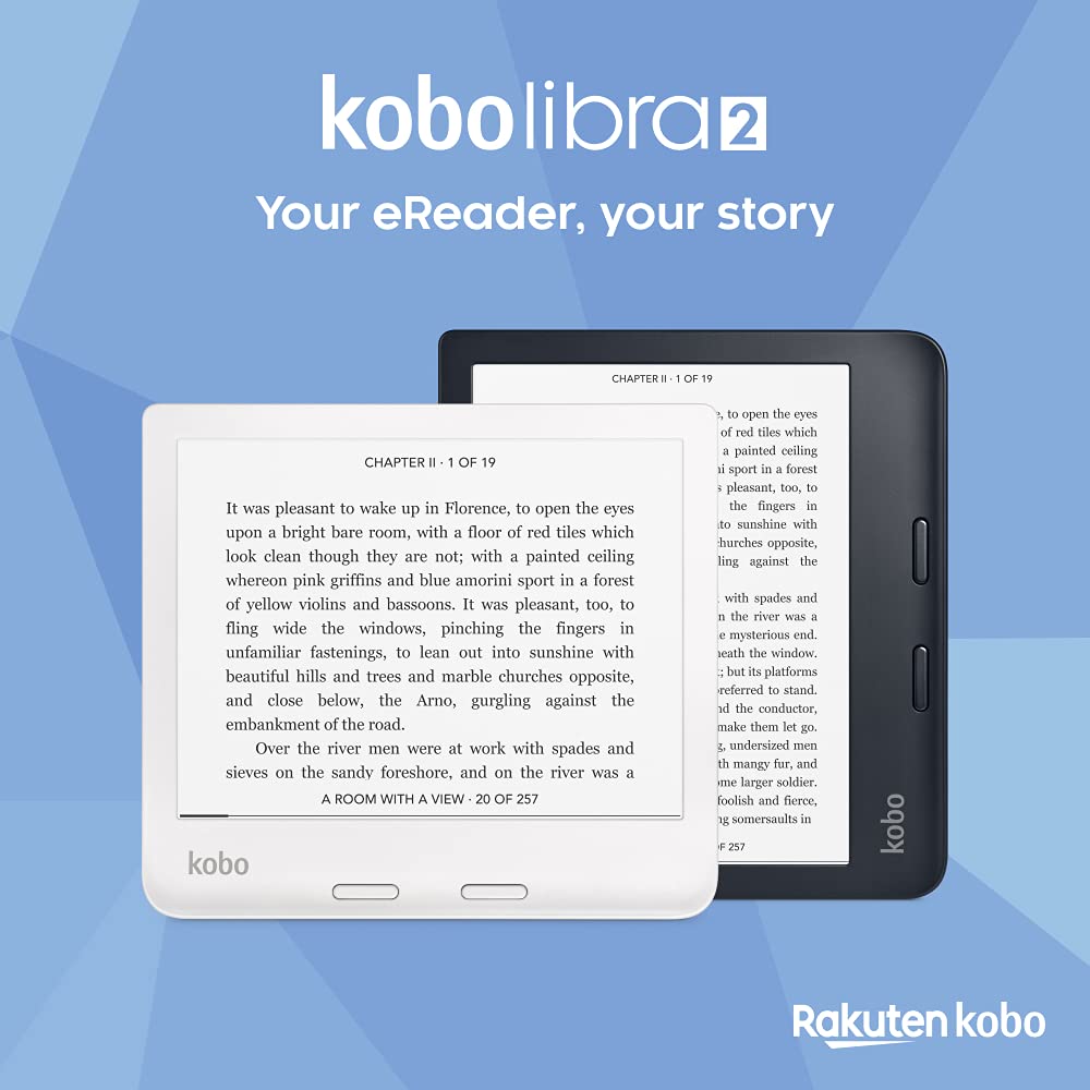 Kobo Libra 2 | eReader | 7โ Glare Free Touchscreen | Waterproof | Adjustable Brightness and Color Temperature | Blue Light Reduction | eBooks | WiFi | 32GB of Storage | Carta E Ink Technology | White