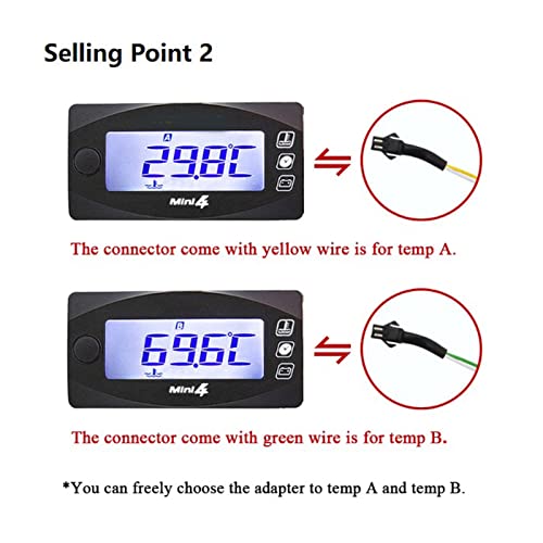 Uniform Digital Display, Waterproof High Accuracy Temperature Alert Motorcycle Thermometer (M14*1.5)
