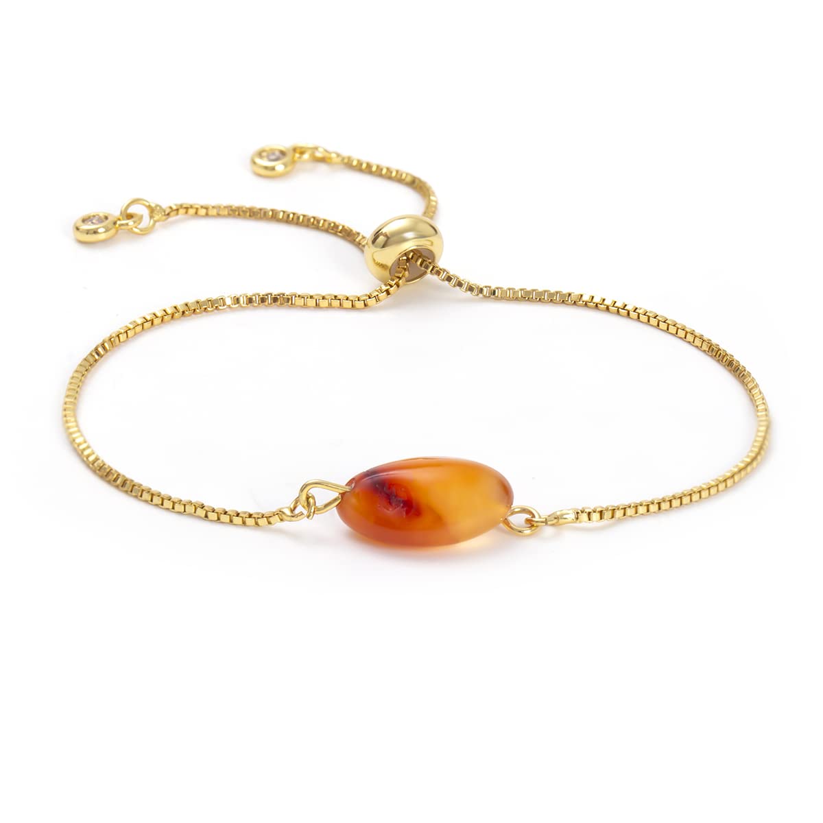 MTJAHPS Carnelian Bracelet, 14K Gold-Covered Chain, Adjustable Bracelet for Women