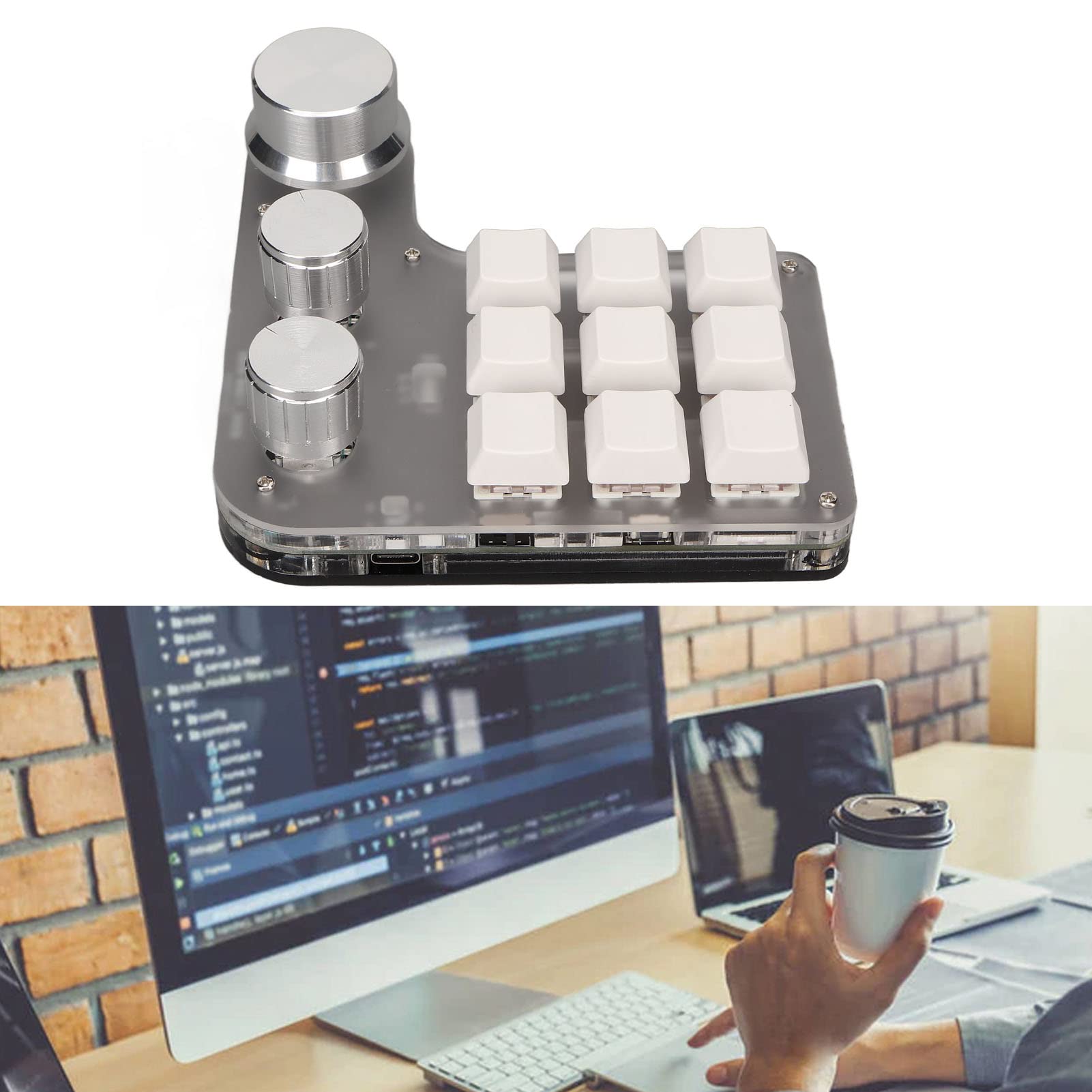 TOPINCN Mini Gaming Keyboard, 9 Keys 3 Buttons Mini Custom Keyboard for Video Editing (White)