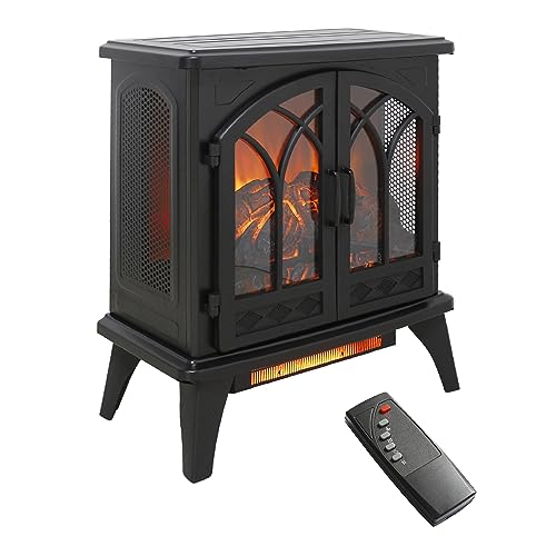 LKTART 24'' Electric Fireplace Infrared Stove 3D log Flame effect Freestanding Fireplace Heater with Remote Control Timer Adjustable Flame Effect Safety Protection 1500W /5018 BTU