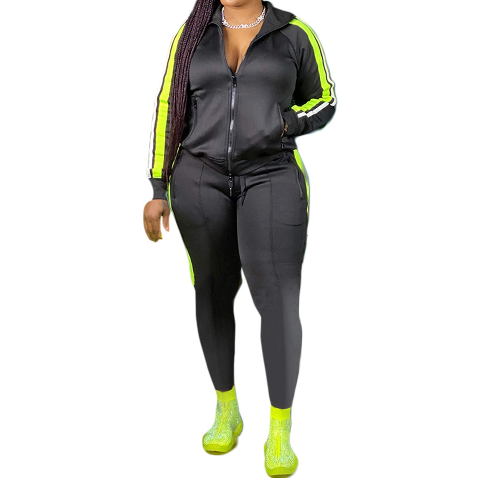 magorange Women Plus Size Tracksuit 2 Piece Outfits Zipper Front Top and Sweatpants Jogger Sets