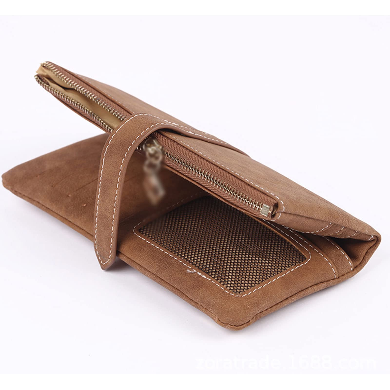 OSDFN Wallet Long Purse Two Fold Women Wallets Drawstring Nubuck Leather Zipper Suede Wallet Ladies Clutch Bag