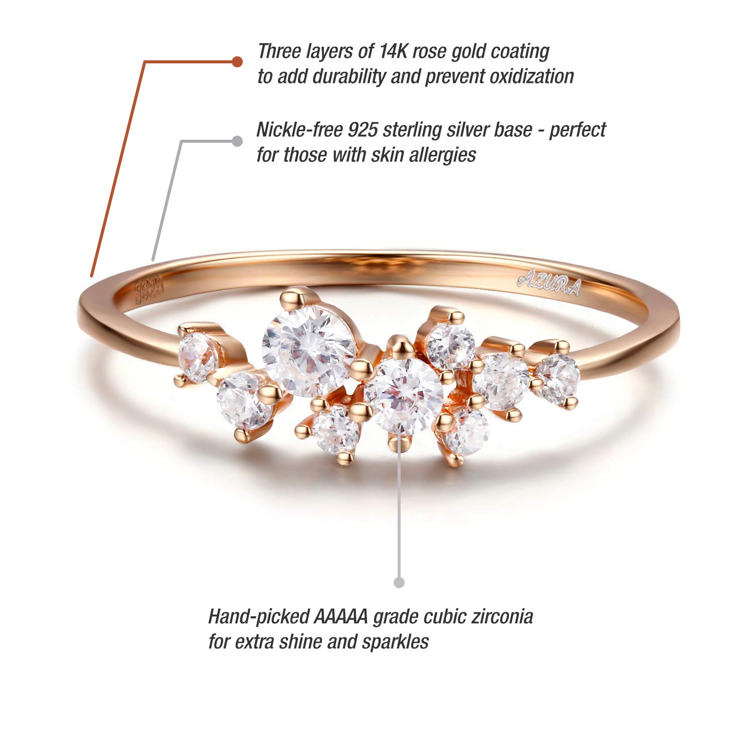 Indigo Blonde Diamond Cluster Ring for Women in Sterling Silver Dainty Stackable Ring 14K Gold Vermeil (Rose Gold, 7)