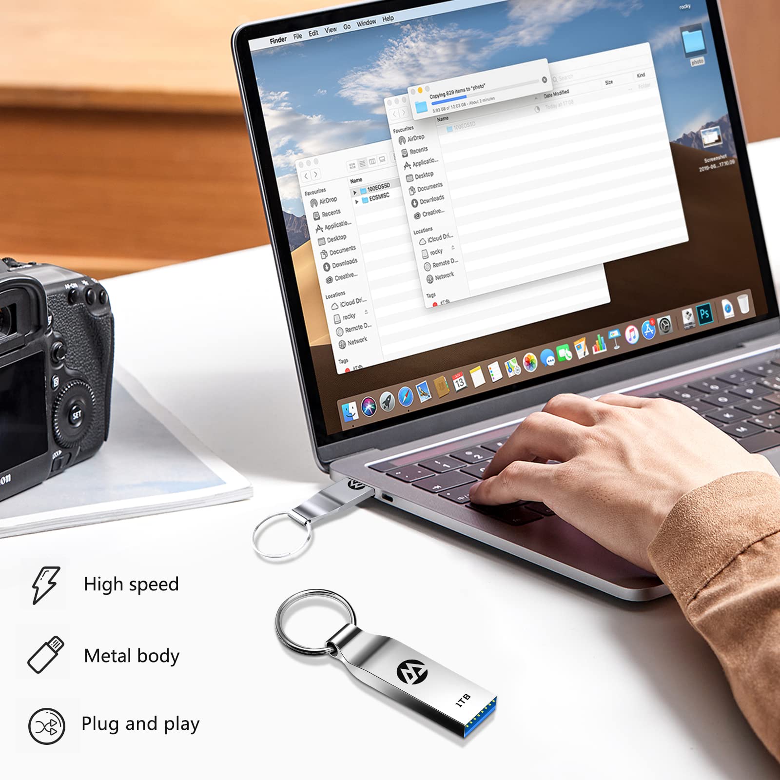 rosarilly USB Flash Drive 1TB Waterproof Thumb Drive Memory Stick Metal USB Drive 1000GB USB Stick with Keychain Jump Drive USB Storage for PC Laptop Computer