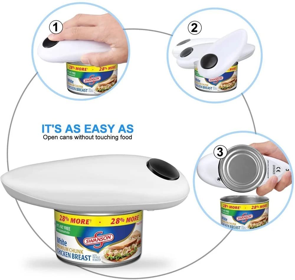Kiizo Electric Can Opener one push of button Electric Safety Can Opener Smooth Edge Jar Bottle Openers Home Kitchen Battery Operated Handheld Automatic Can Opener