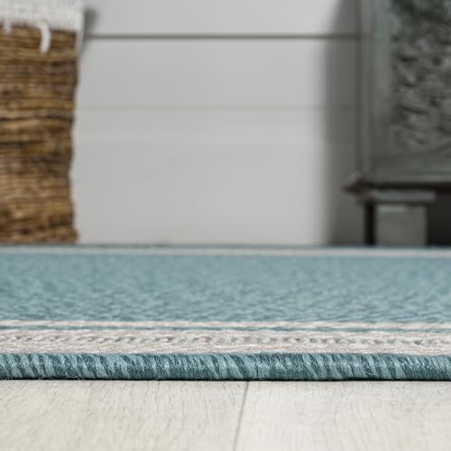 JONATHAN Y SMB201B-3 James Modern Border Stripe Indoor Outdoor Farmhouse Transitional Area Rug,High Traffic,Kitchen,Living Room,Backyard,Non Shedding,3 X 5,Aqua/Beige