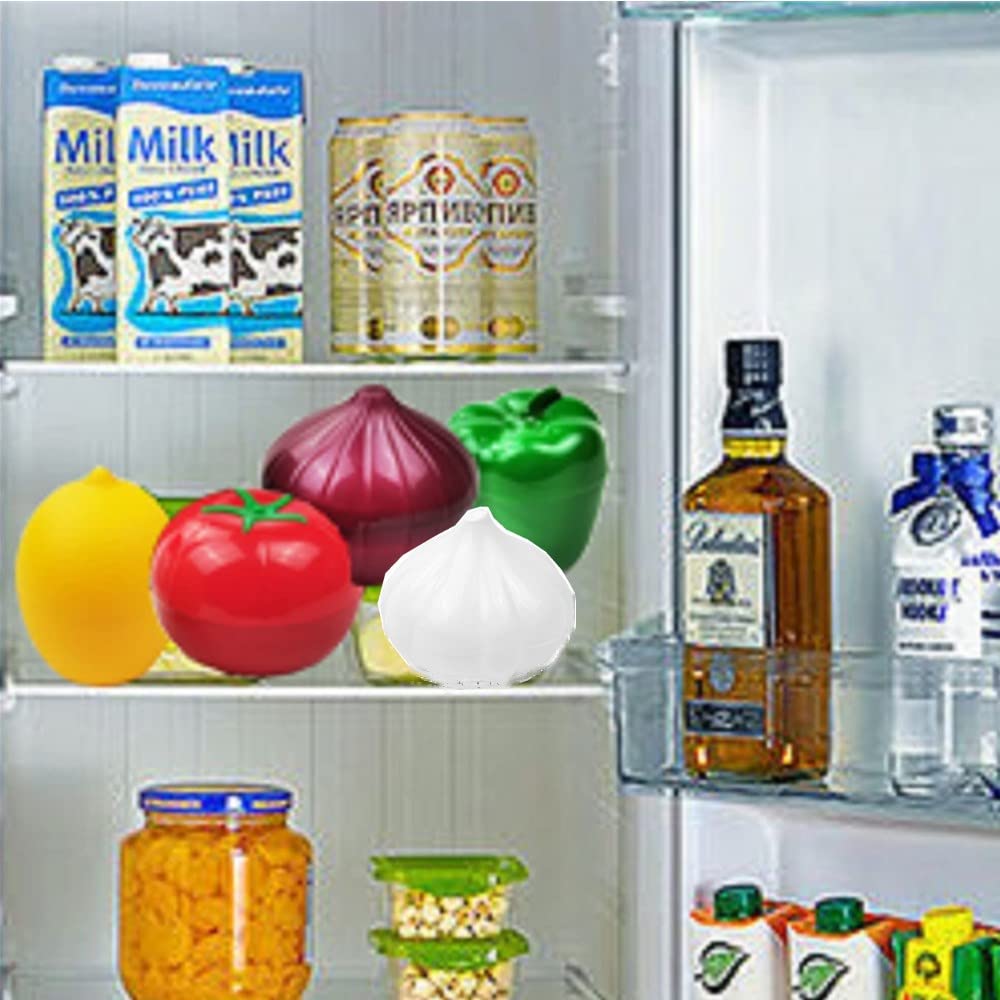 OUKEYI Green pepper, onion, Tomato, Lemon, and garlic transparent Fruit and Vegetable Storage ,Reusable Refrigerator Box Storage Bowls Saver Holder, Storage Keeper Holder for Fridge