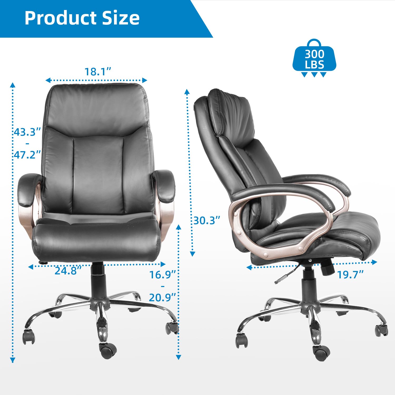 Mimager Black Desk Chair, Mid Back Executive Office Chair Adjustable Height, Leather Office Desk Chair with Arms, Swivel Computer Desk Chair, Modern Design, Black