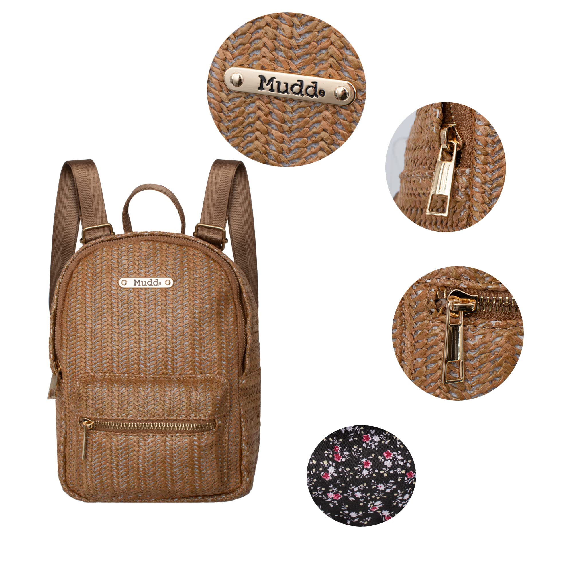 MUDD Women's Tan Straw Backpack With Adjustable Shoulder Strap For Travel or a Casual Look