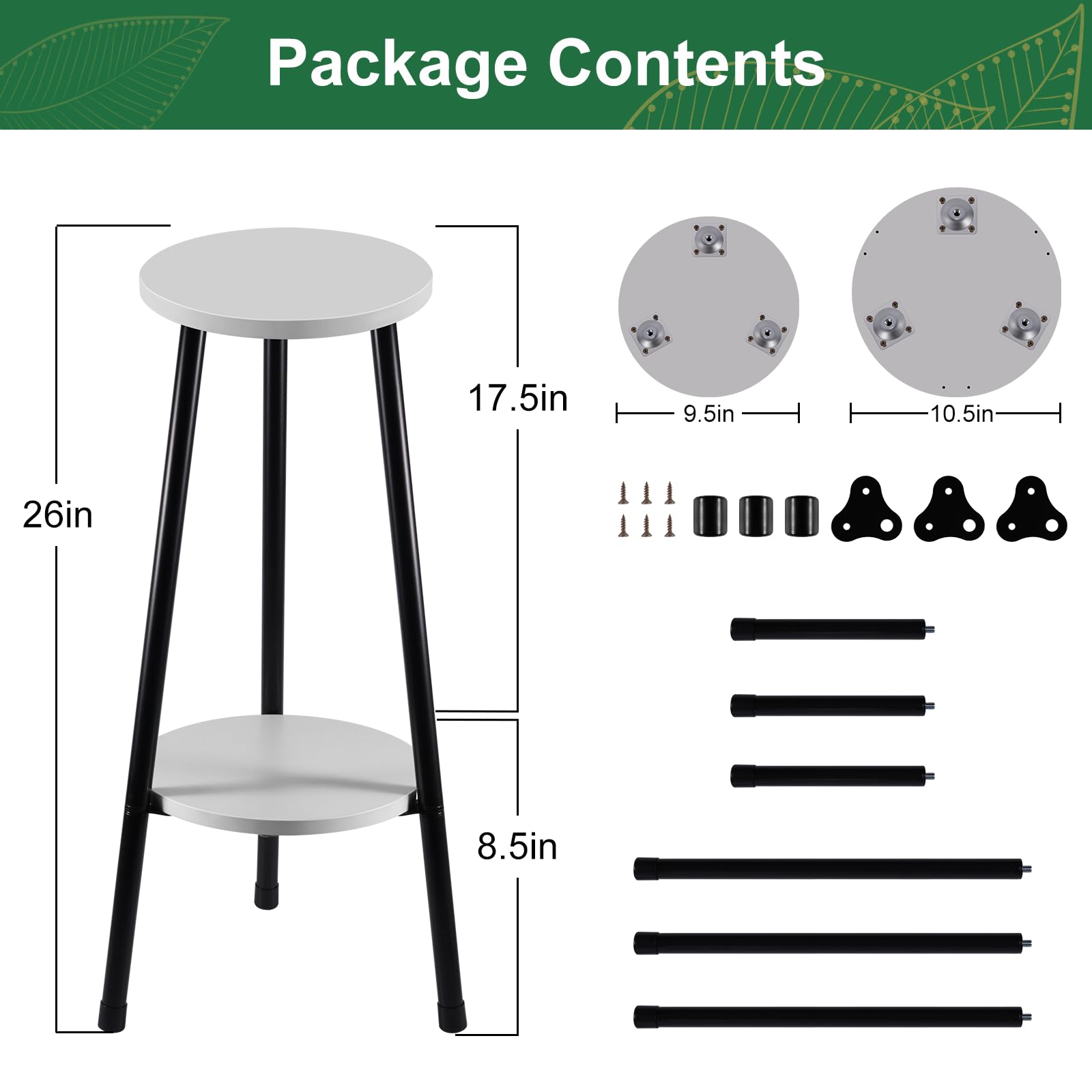 Indoor Plant Stand, 2 Tier w/ 3 Sizes Tall Plant Holder - Plant Table for Flower Pots, Heavy Duty Metal Tall Plant Holder, Multi-Purpose Modern Home Decor Small Round Side End Table
