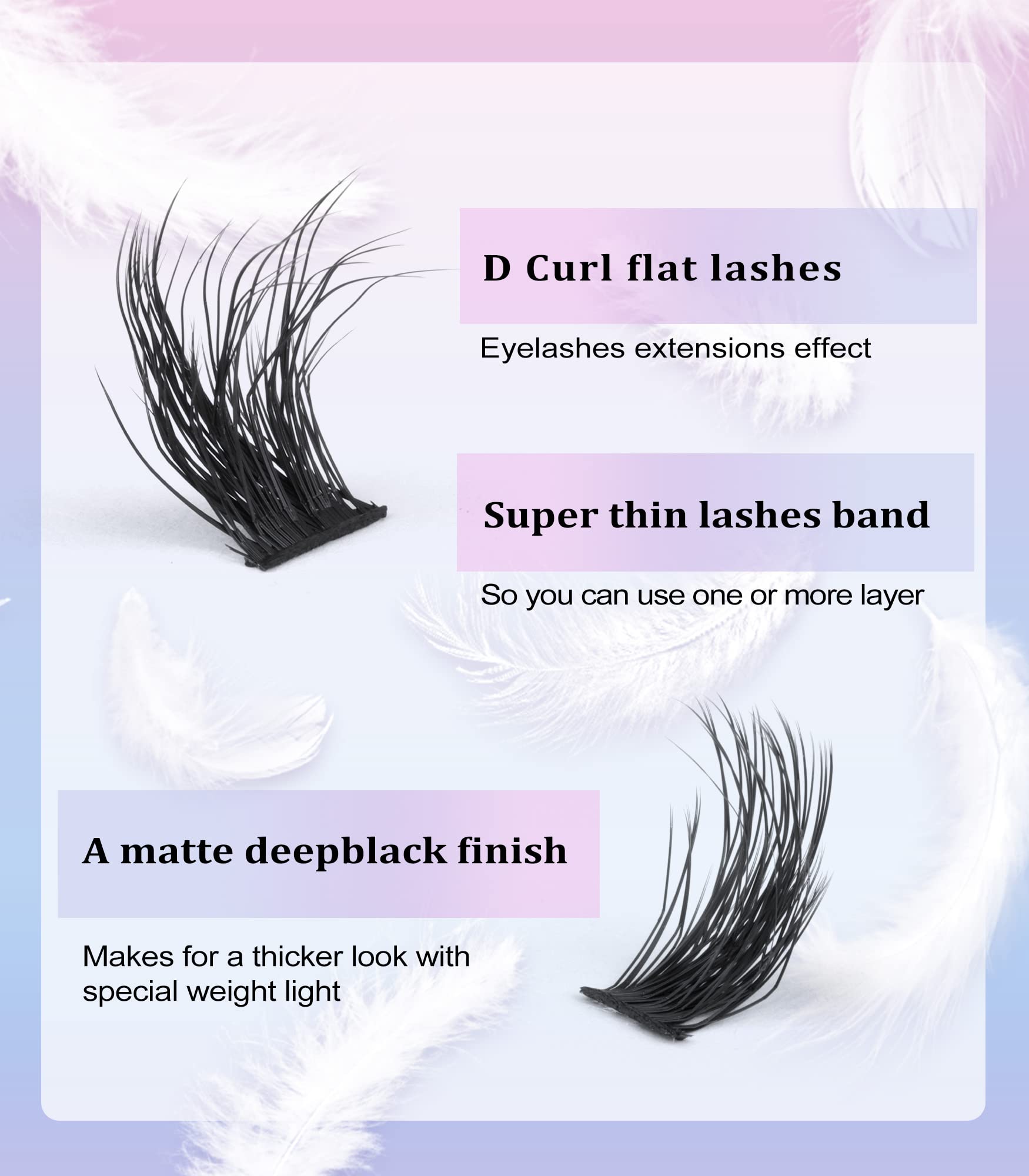 Lvmixwig Cluster Lashes Fluffy D Curl Cat Eye Lashes Dramatic Faux Mink Eyelashes Extensions Nartual look Individual Lashes DIY at Home 6D Volume False Eyelashes Flat Lashes, Black, 1.0 Count, 5Pack