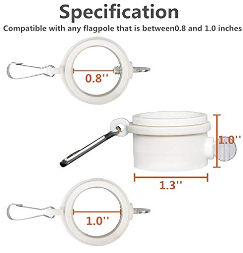 Tangle Free Flag Pole Mounting Ring Clip - Rotating Flapole Mounting Rings with Metal Clips 360 Degree Free Rotating Adjustable Fasteners 1 Pair (White 1 Inch)