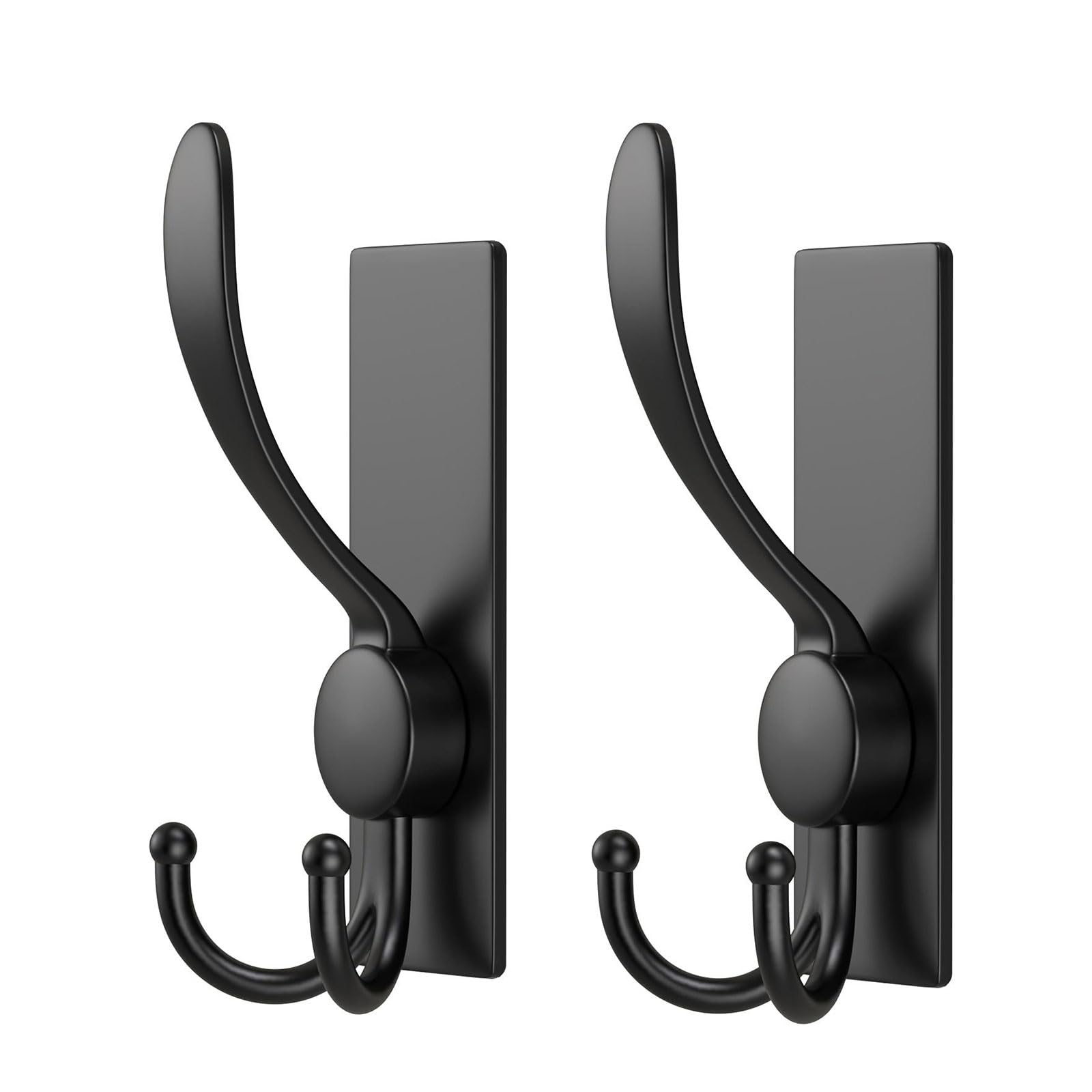 VINHOLD Self-Adhesive Coat Hooks with Tri Hooks, Metal Wall Mounted Towel Hooks for hanging towels, coats, hats, pans, Utility Hooks for bathrooms, bedrooms,kitchens(2 pack,Black)