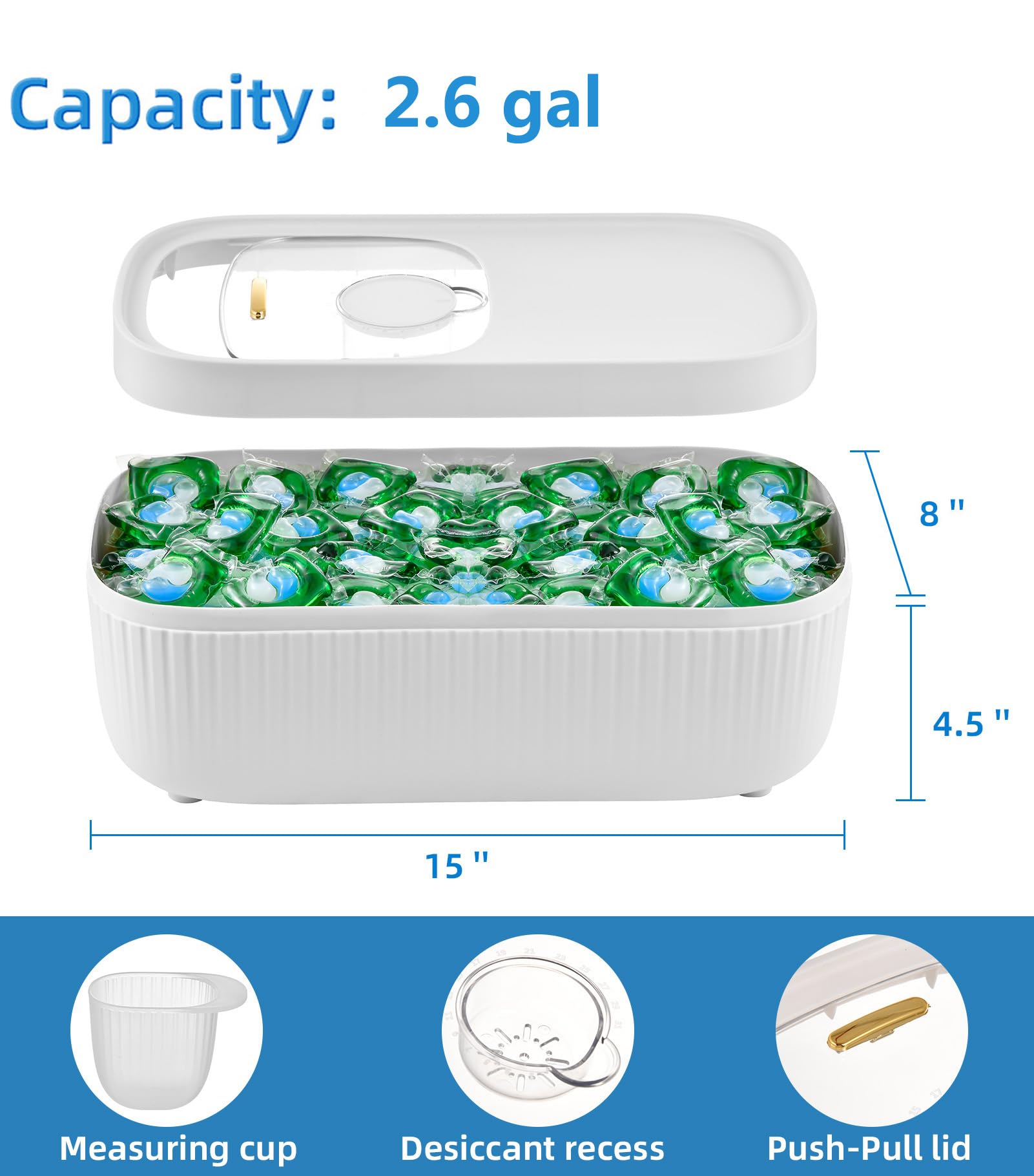 SUBEKYU Laundry Pods Container,2.6 Gal Laundry Pod Holder Dispenser,Dishwasher Pods Container with Push-Pull Lid,Laundry Room Organization and Storage Box for Washing Powder,Scent Beads,Dryer Balls