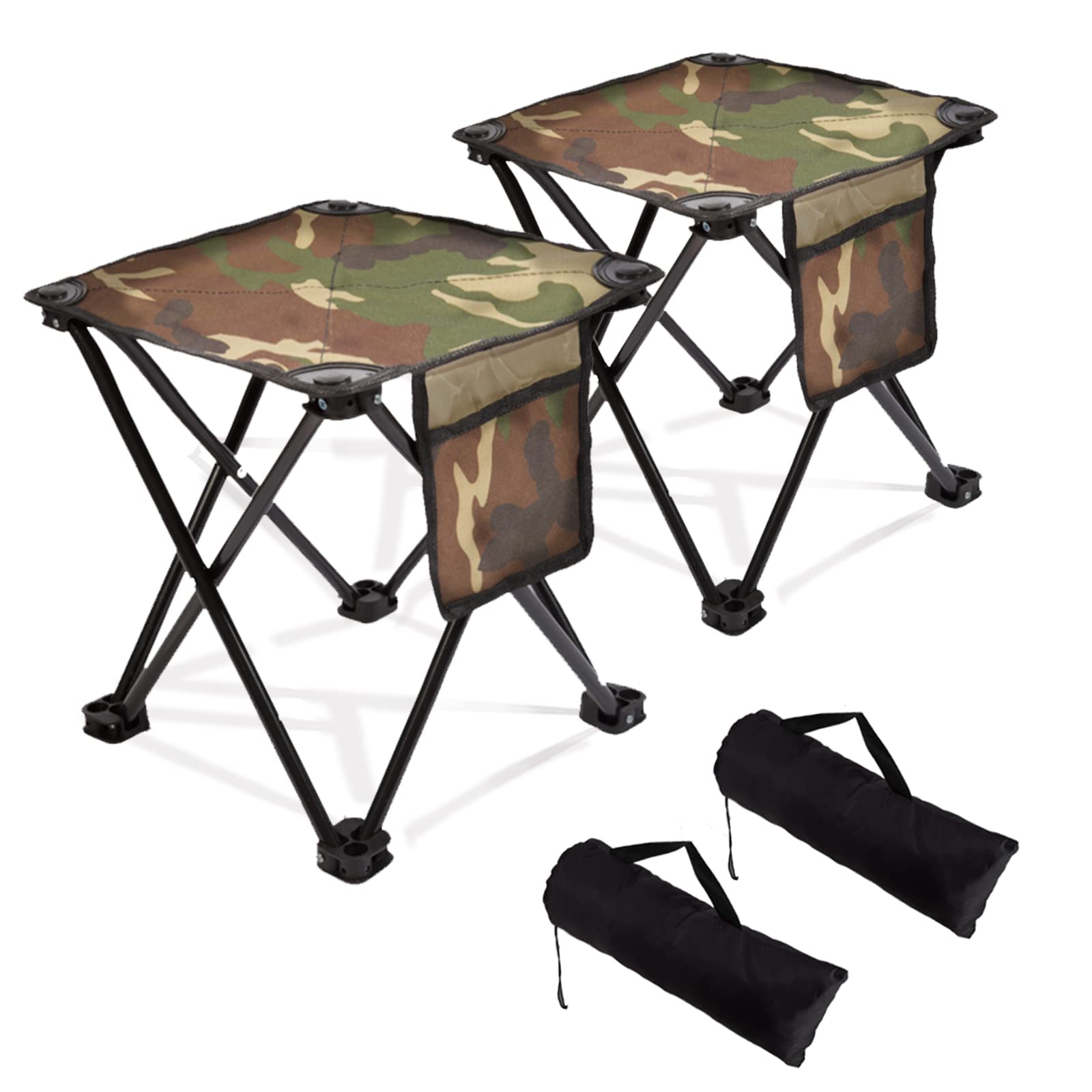Peomliee 2 Packs Foldable Camping Stool, Lightweight Steel Portable Folding Outdoor Stools with Carry Bag for Adults Camping, Fishing, BBQ.