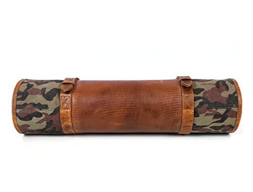 Leather Canvas Knife Roll Storage Bag Expandable 10 Pockets Detachable Shoulder Strap Travel-Friendly Chef Knife Case Roll By Aaron Leather Goods (Louisville, Canvas Leather)