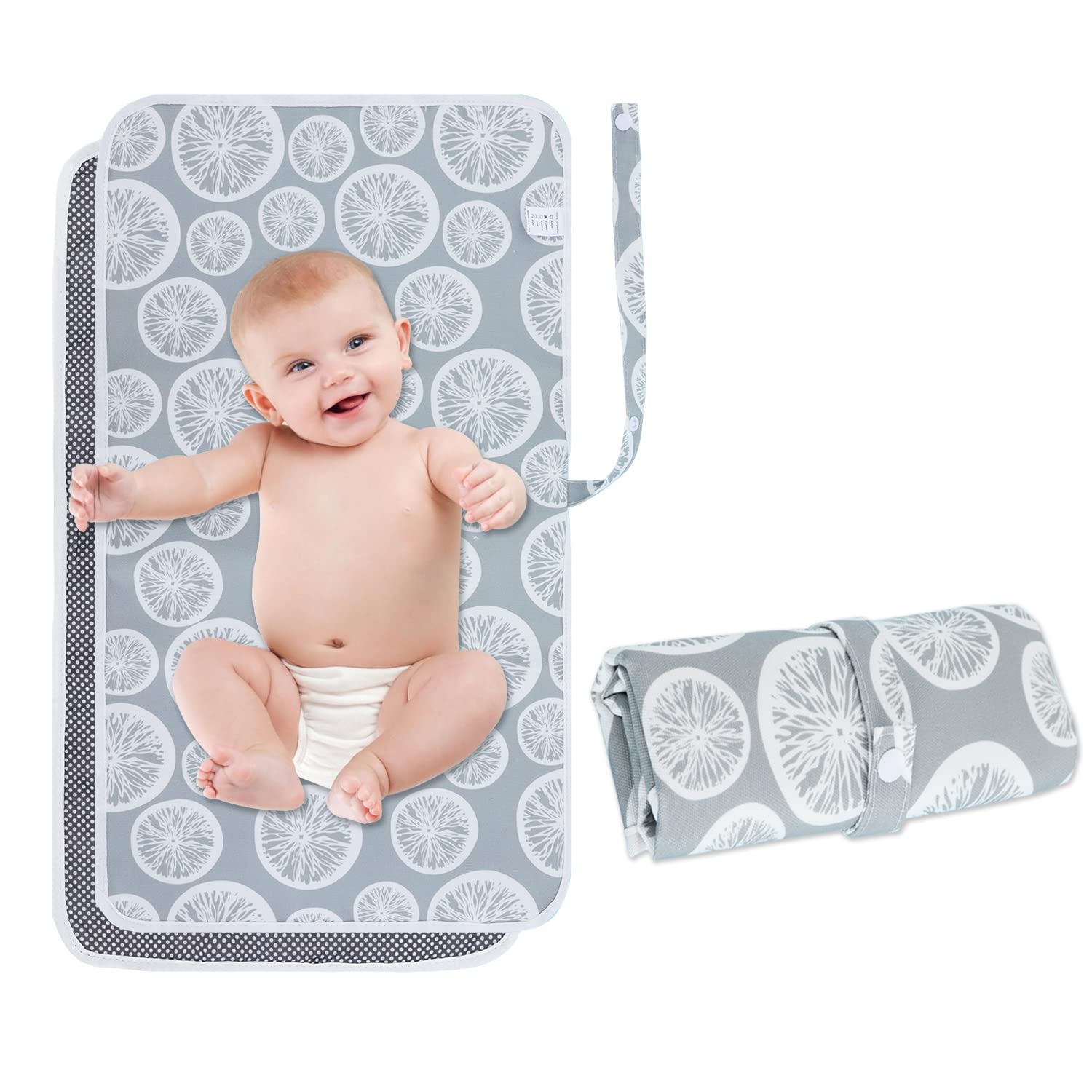 TDIAPERS Baby Changing Pad, Portable Baby Changing Pad Waterproof Reusable, Travel Changing Mat for Newborn Baby(Grey Lemon)