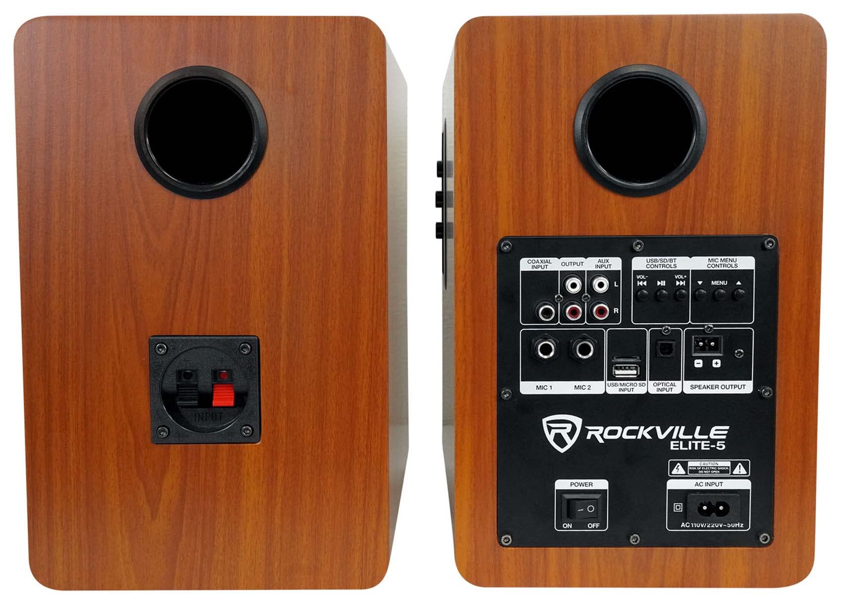 Rockville ELITE-5C Wood 800w Home Theater 5.25" Bluetooth Bookshelf Speakers, Brown