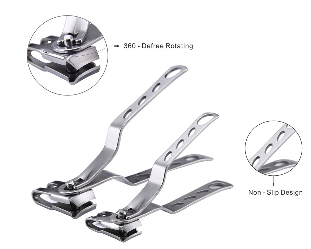 Keiby Citom Nail Clippers with 360-Degree Rotating Head - Stainless Steel Fingernails and Toenails Cutter Lagre and Small Sizes (Silver)