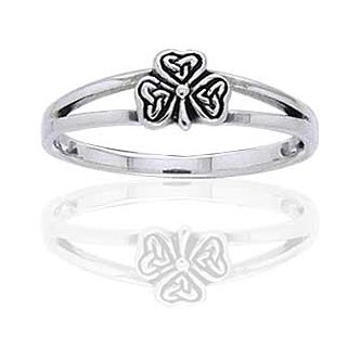 Irish Shamrock Celtic Knot 3-Leaf Clover Sterling Silver Narrow 5mm Pinky Ring Size 6(Sizes 3,4,5,6,7,8,9,10)