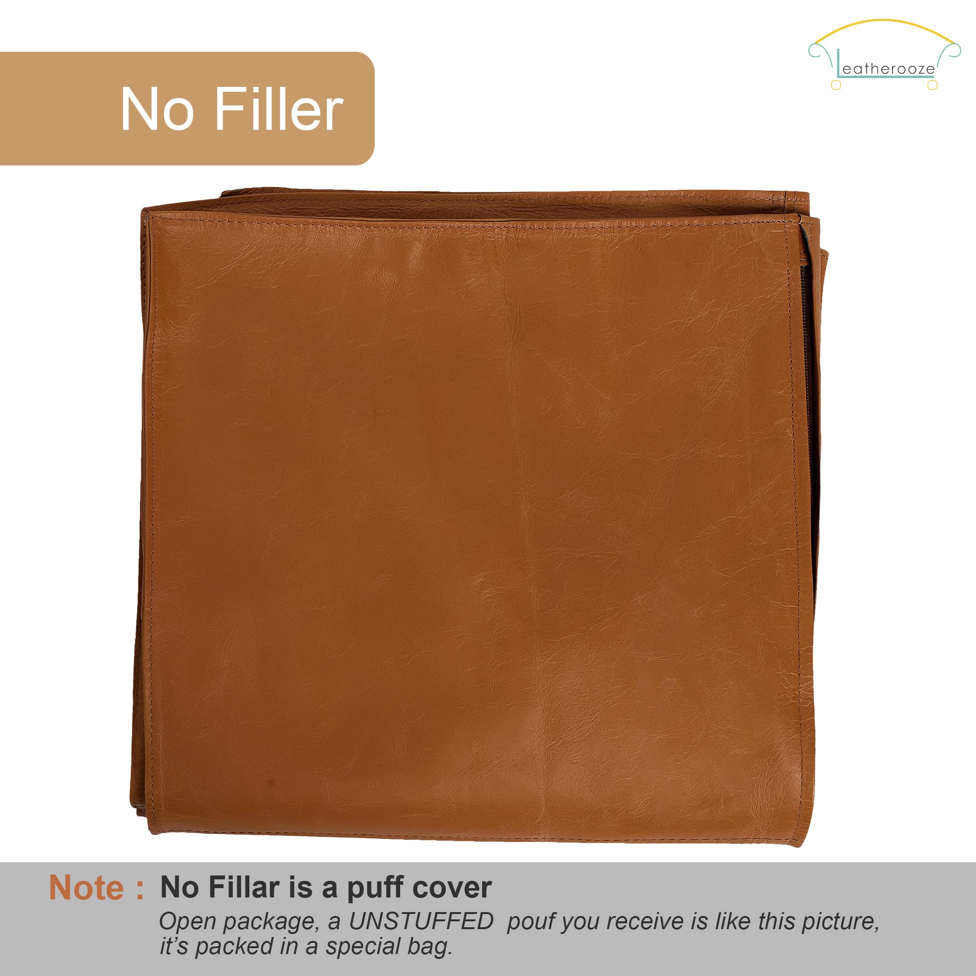 LEATHEROOZE Amazing Square unstuffed Ottoman Pouffe Moroccan Leather, Ottoman Square Pouf, Light tan Handmade Footstool Square pouffe Moroccan (44 * 44 * 18 inch)