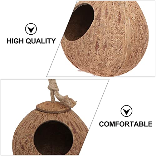 M I A 2 Pcs Crested Gecko Hut with 2 Vines Hanging Coconut Shell Reptile Treat Food Dispenser Bird Nest Reptile Hide Cave Lizard Nesting Hideout for Small Animal Random Color