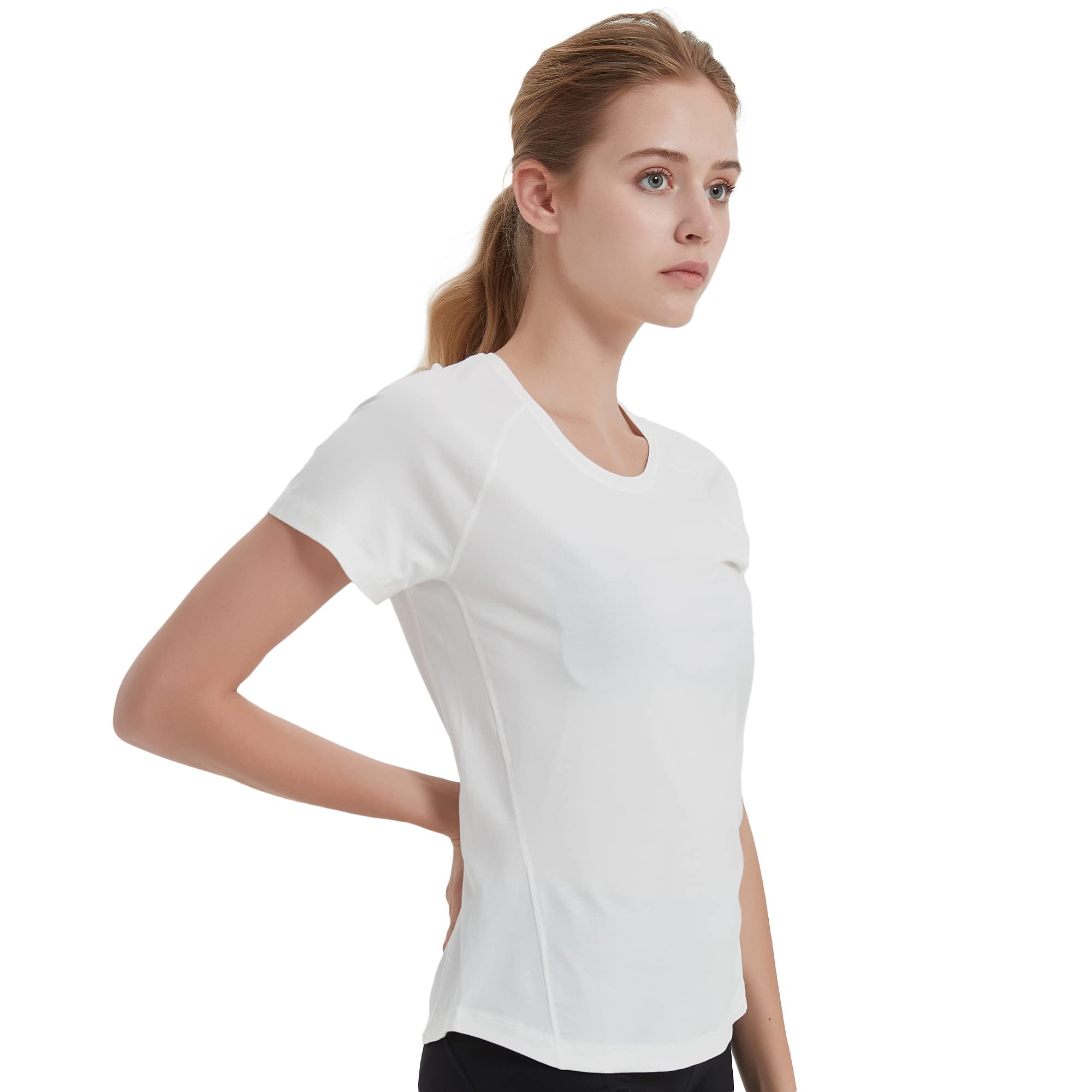 netdraw Women's Ultra-Soft Bamboo Workout T-Shirt Seamless Yoga Running Gym Athletic Casual Short Sleeve Tops(White, Medium)