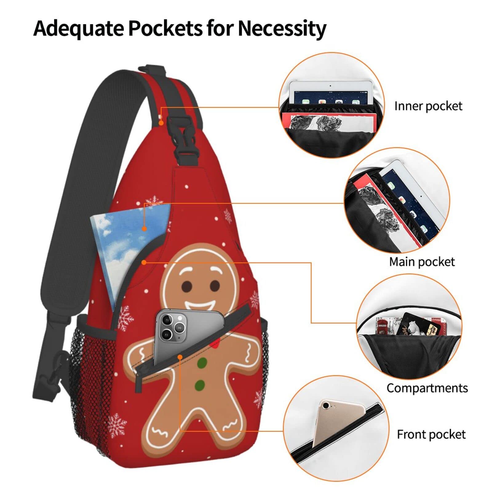 Mvirnsw Christmas Gingerbread Funny Sling Bag Crossbody Backpack Hiking Travel Daypack Chest Bag Lightweight Shoulder Bag For Women Men
