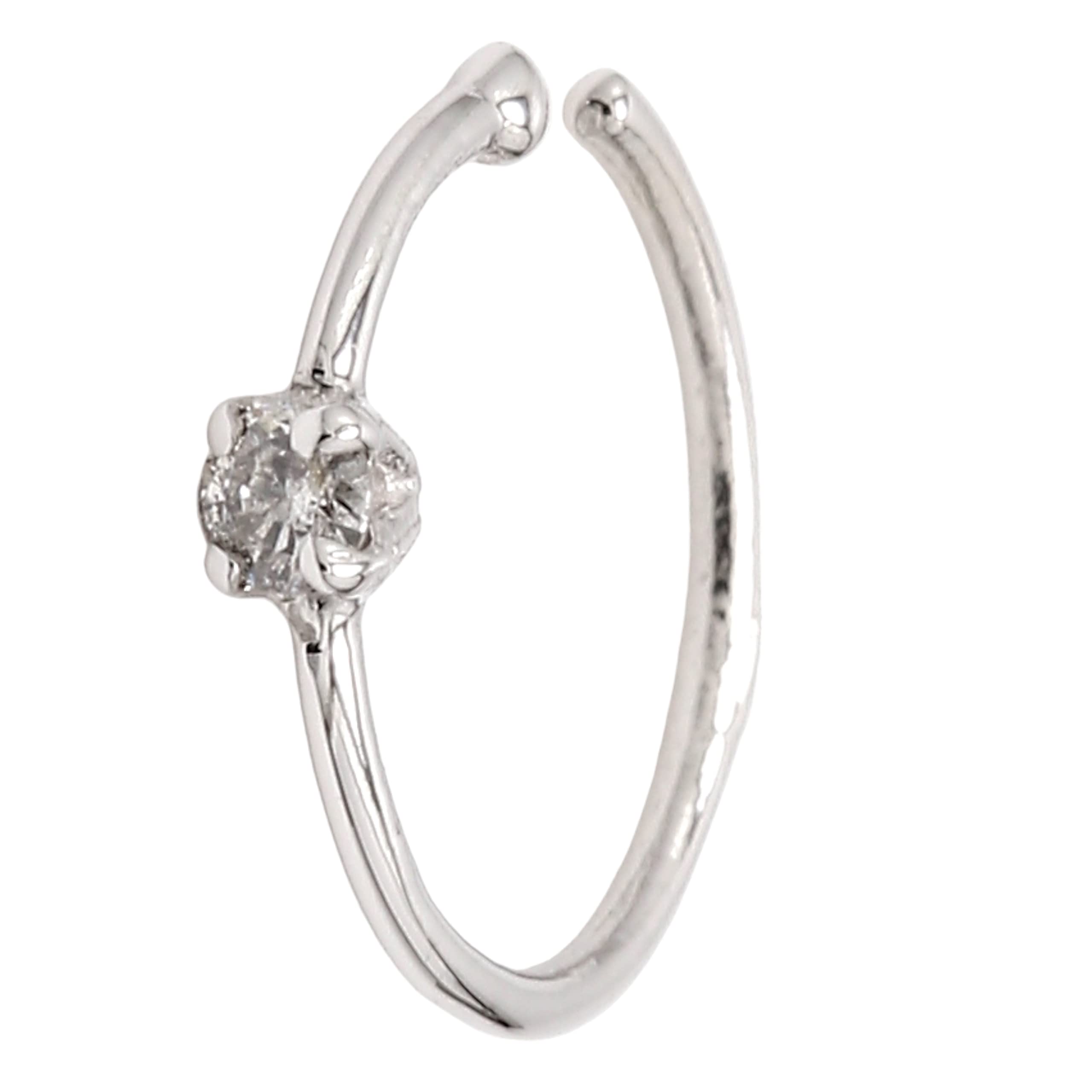 JewelMore Diamond Nose Ring Hoop - 14K White Gold or Yellow Gold (Yellow Gold)