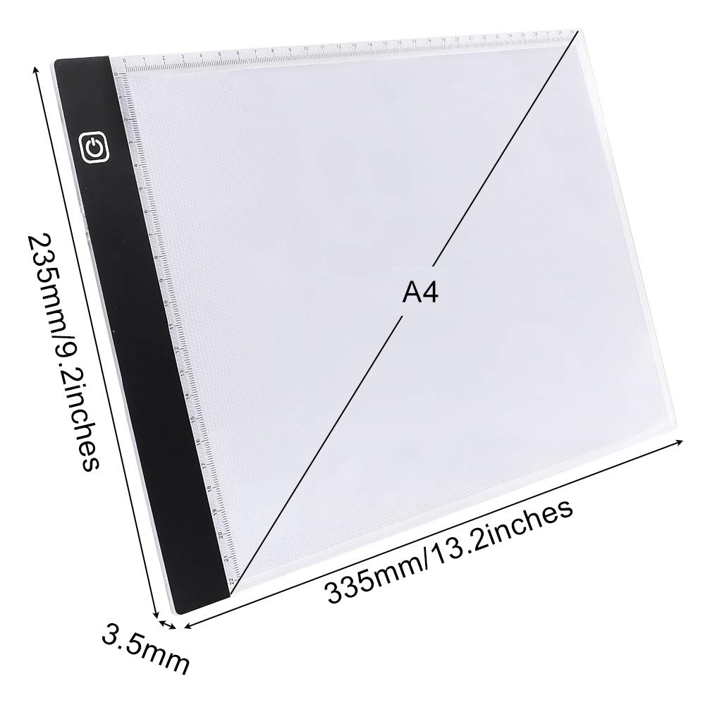 Light Board, LED Light Box for Tracing Portable A4 Light Pad Adjustable Light Drawing Pad USB Powered with Felt Bag and Clips for Artists Diamond Painting Craft Sketching and Animation Design