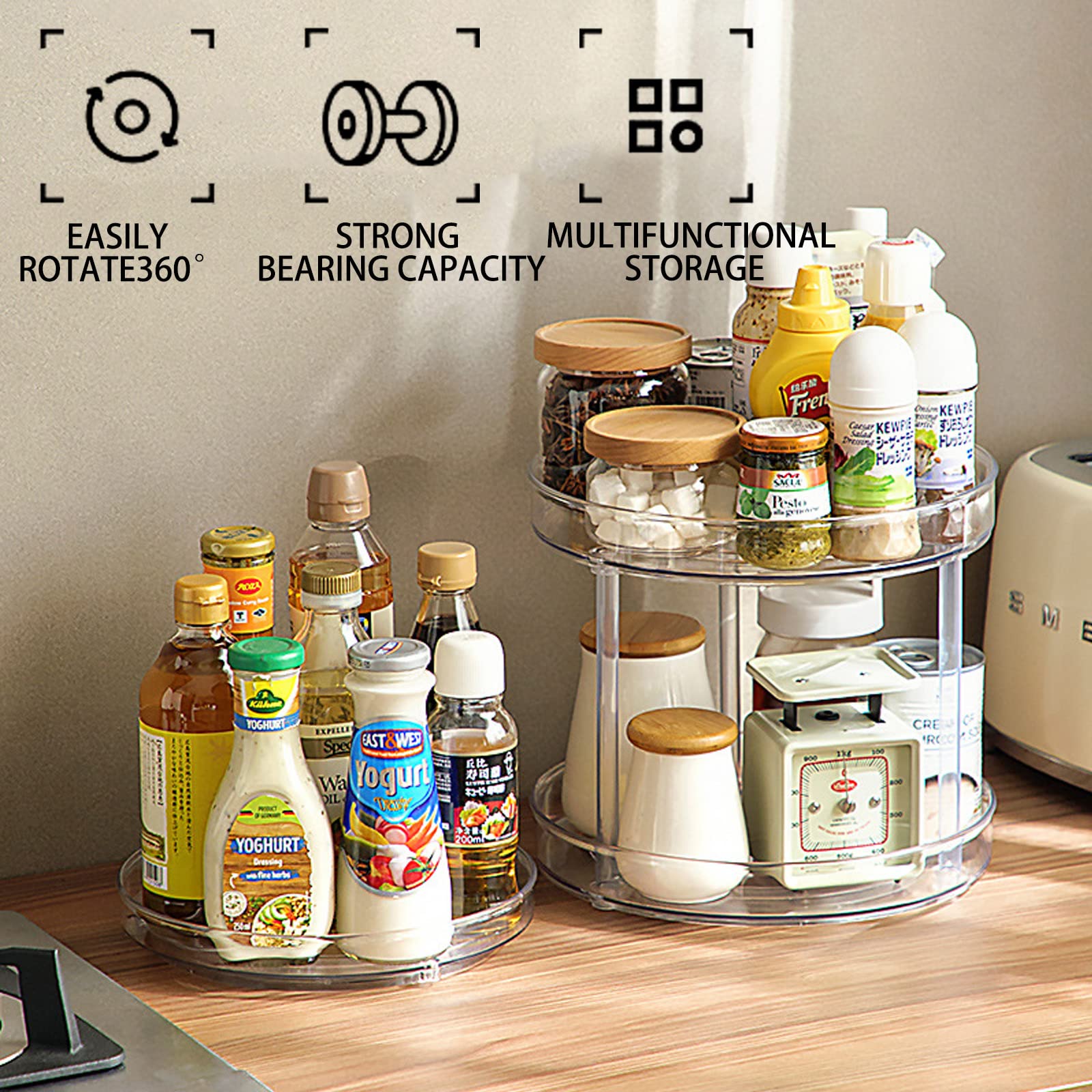 LUNKUIVY 2 Pack Lazy Susan Turntable, 2 Tier Lazy Susan Spice Rack Organizer 360 Degree Rotating Non-Skid for Kitchen Cabinet, Table, Pantry