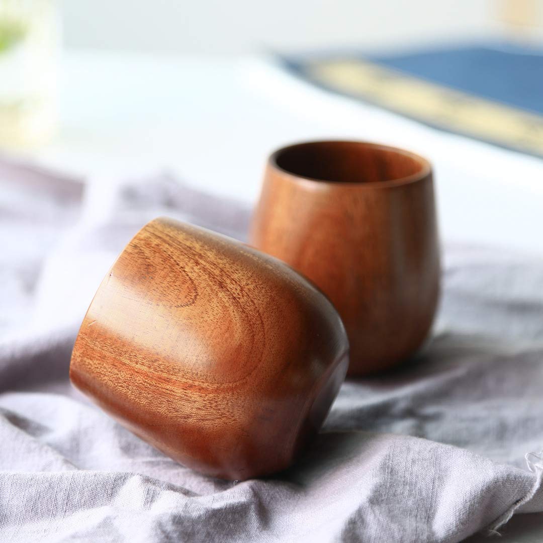 Natural Wood Tea Cup Solid Wooden Mug for Tea Coffee Water Milk Juice Drinks, About 4 oz