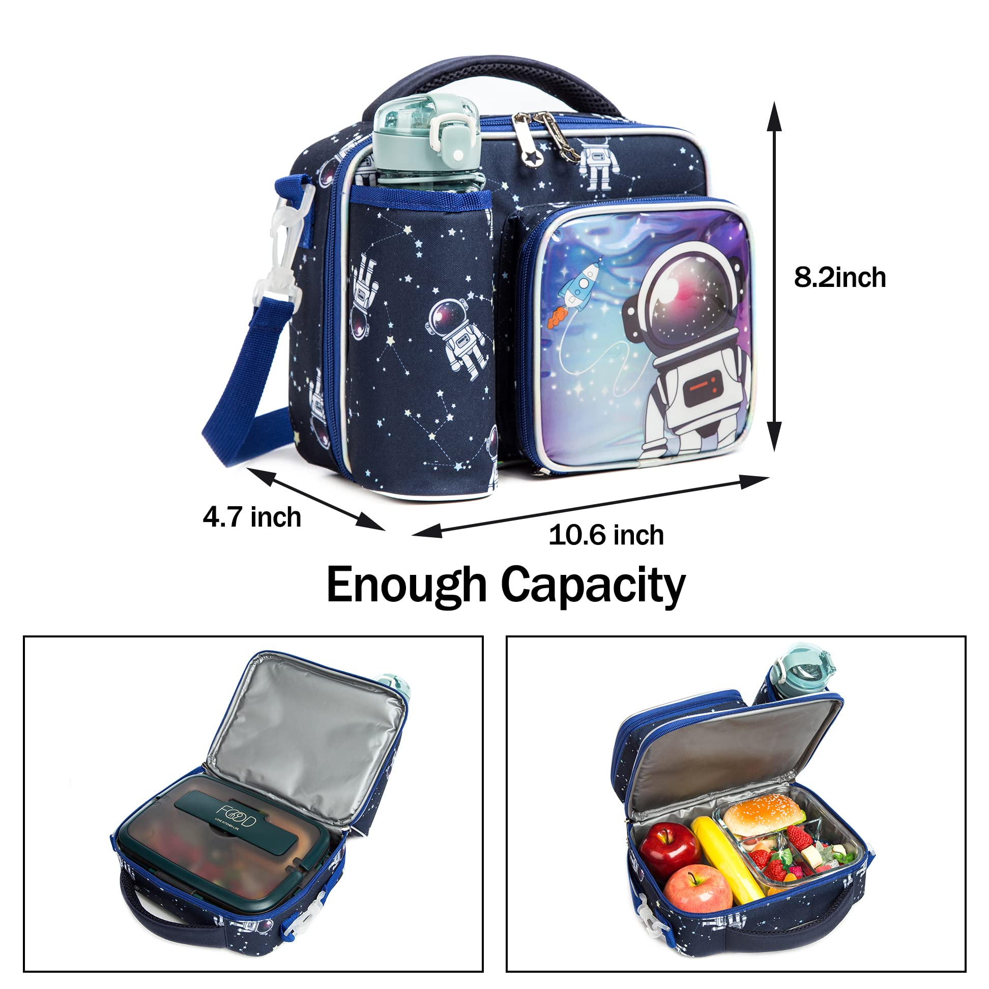 MOHCO Lunch Bag Kids Insulated Lunch Tote Bag for Boys and Girls with Adjustable Shoulder Strap and Durable Handle
