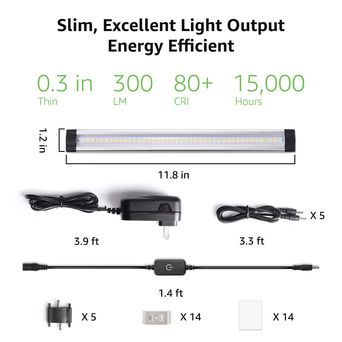 LE LED Under Cabinet Lighting Plug in Kitchen Under Counter Lights, Linkable Touch Dimmable 6 pcs 12 inches Light Bars, 24W 1800lm 3000K Warm White 12V Undermount Lighting for Cupboard, Shelf, Closet