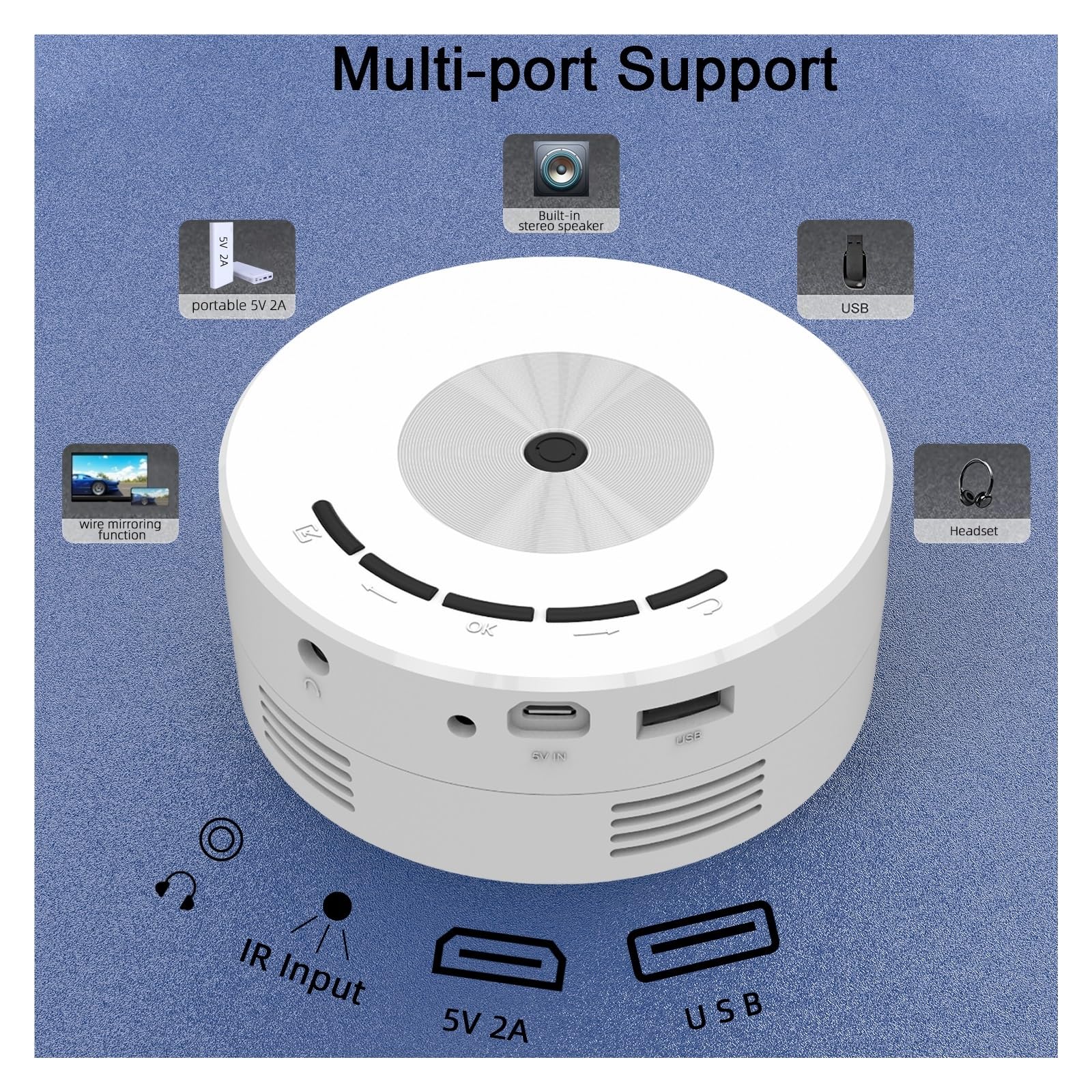 Mini Bluetooth Projector, Projector.YT200 LED Mobile Video Mini Projector Home Theater Media Player Kids Gift Cinema Wired Same Screen Projector For Iphone Android