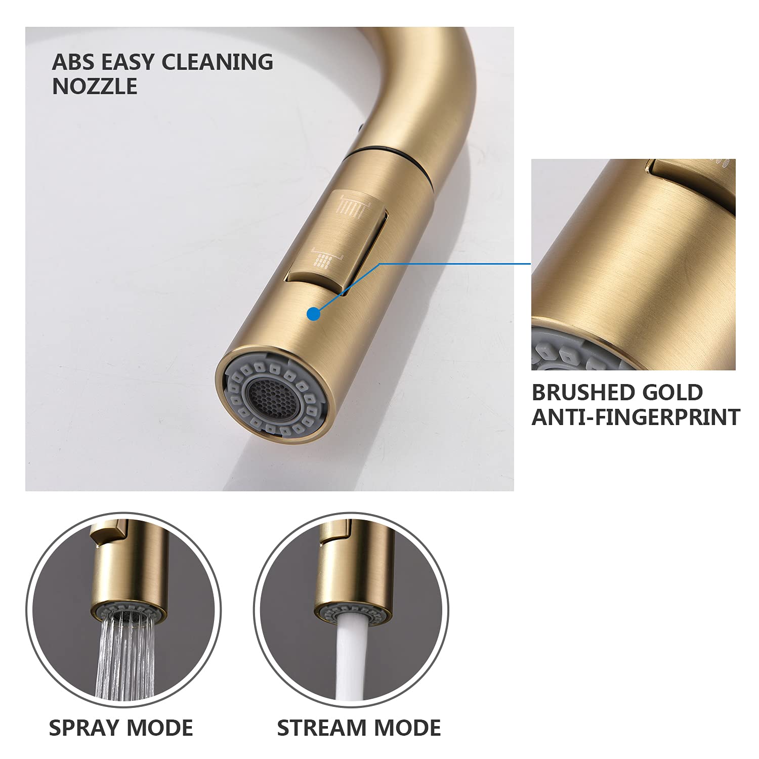 Tohlar Gold Kitchen Faucets with Pull-Down Sprayer, Modern Kitchen Sink Faucet Stainless Steel Single Handle Kitchen Faucet with Deck Plate, Brushed Gold