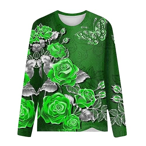 Long Sleeve T Shirts for Women Round Neck Lightweight Sweatshirt Loose Casual Tops Colorblock Comfy Pullover Long Sleeve Shirts for Girls(4-Green,4X-Large)