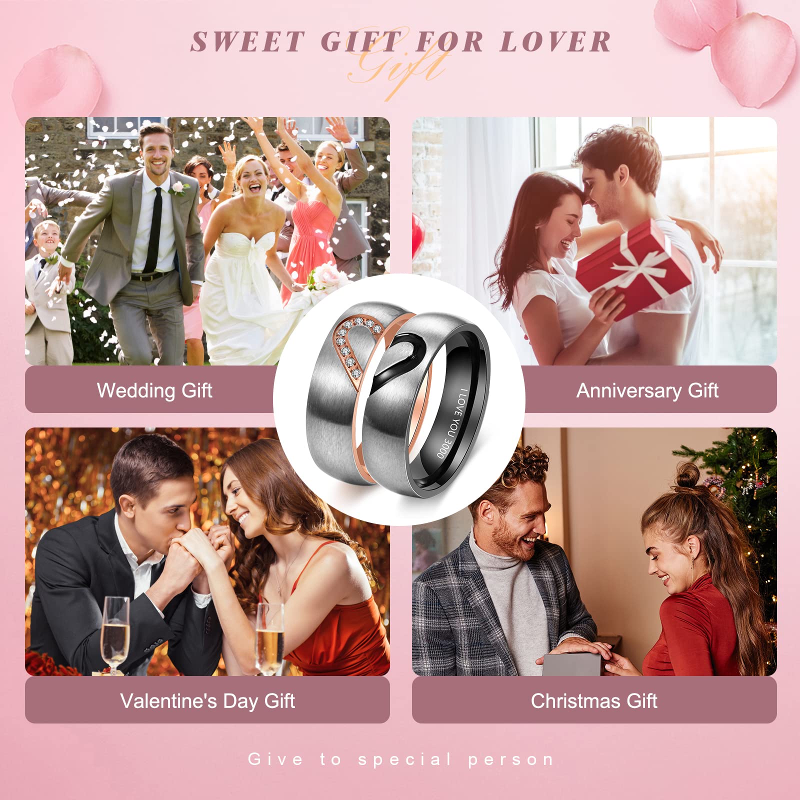 Nobelook Personalized Promise Rings Matching Rings, Custom Couples Rings Set Stainless Steel His & Hers Engagement Rings for Valentines Day Couples Jewelry Wedding Bands (Silver 1 - couple)